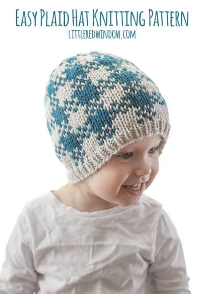 Easy Plaid Hat Knitting Pattern - Little Red Window