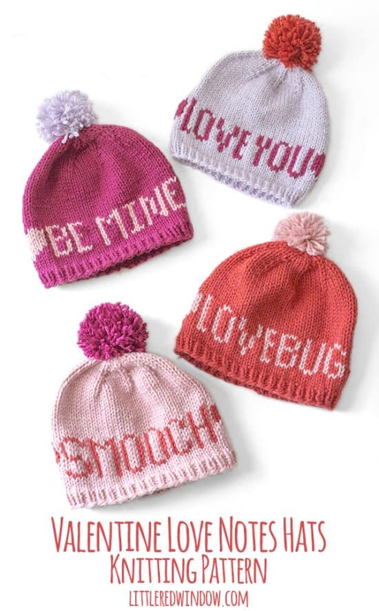 Valentine Love Notes Hats Knitting Pattern - Little Red Window
