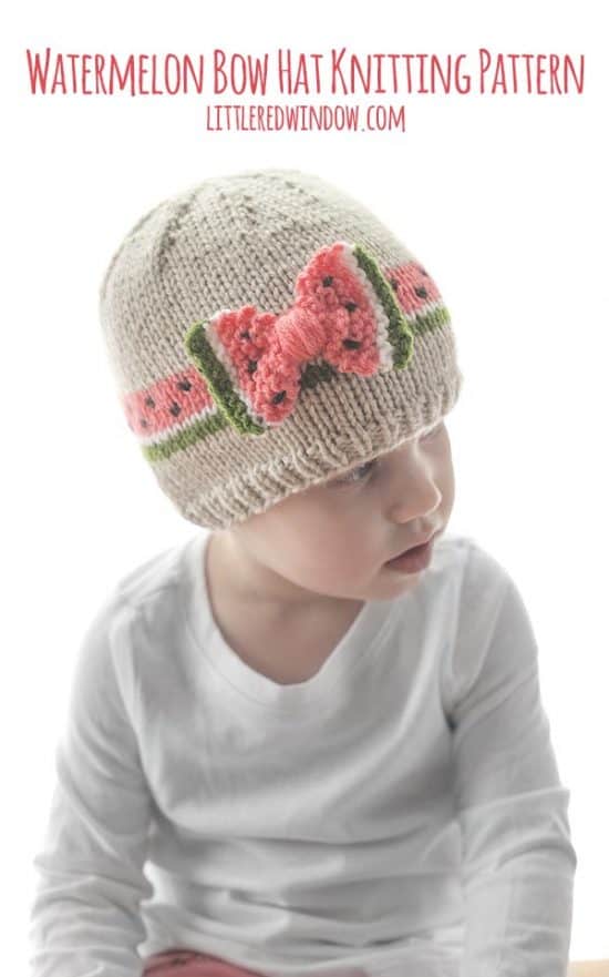 Watermelon Bow Hat Knitting Pattern - Little Red Window