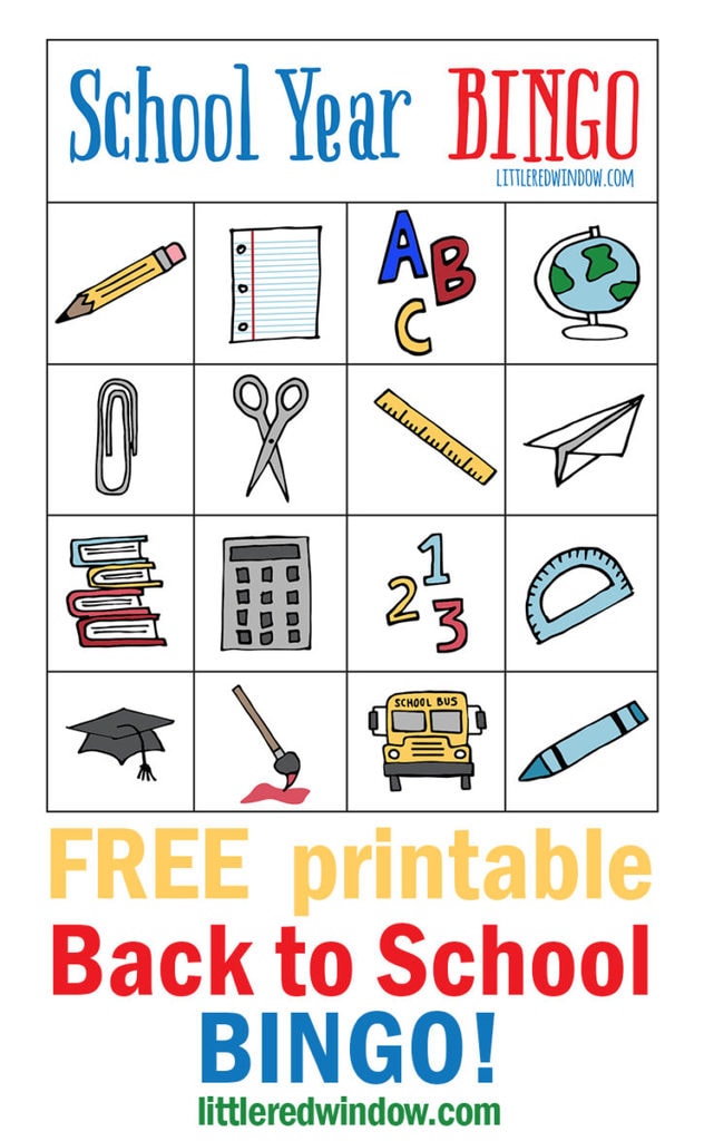 Back to School BINGO - Free Printable - Little Red Window