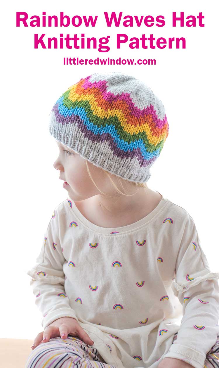 Rainbow Waves Hat Knitting Pattern - Little Red Window