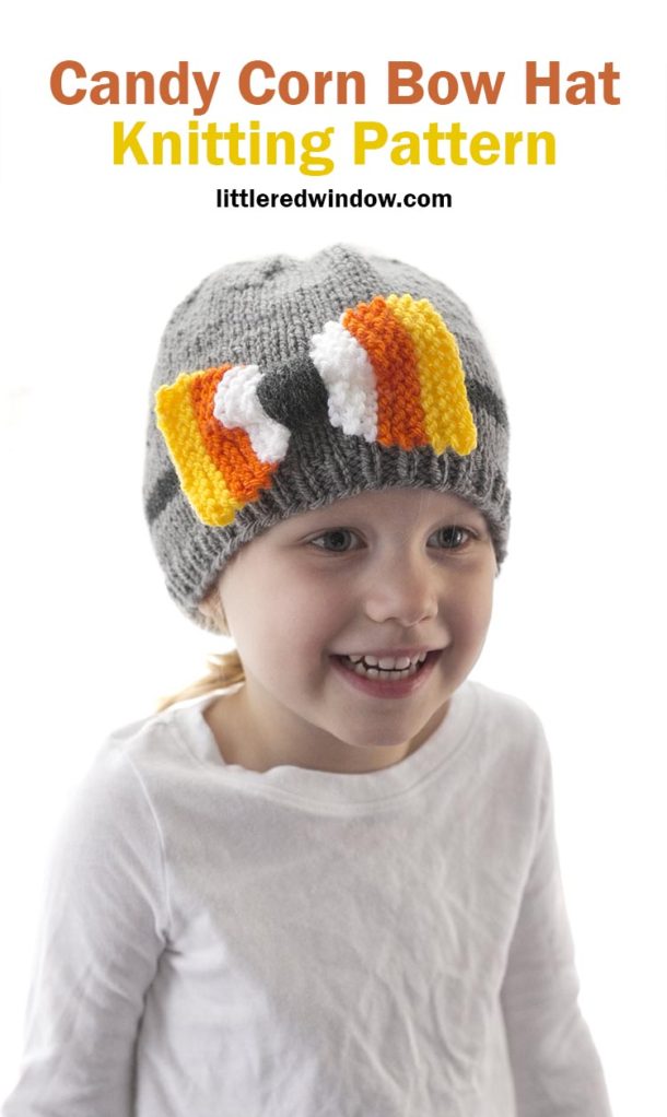 Candy Corn Bow Hat Knitting Pattern - Little Red Window