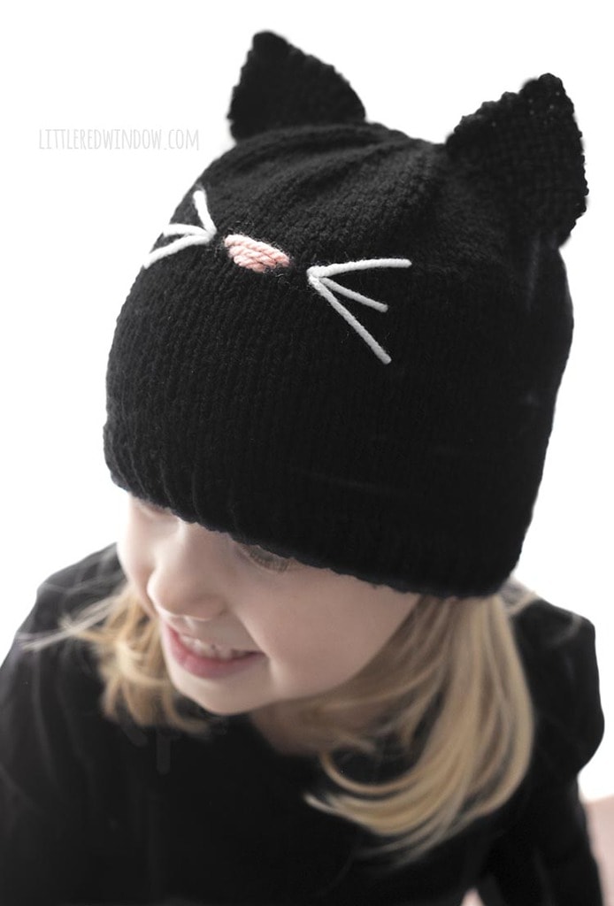 Halloween Black Cat Hat Knitting Pattern - Little Red Window