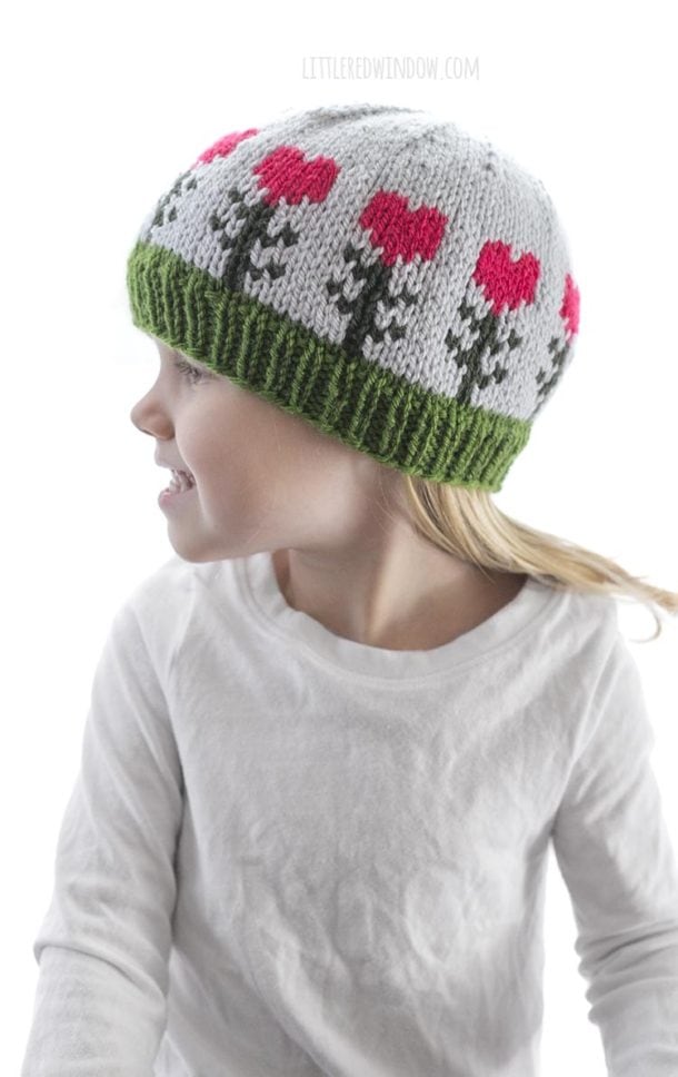 Heart Flowers Hat Knitting Pattern - Little Red Window