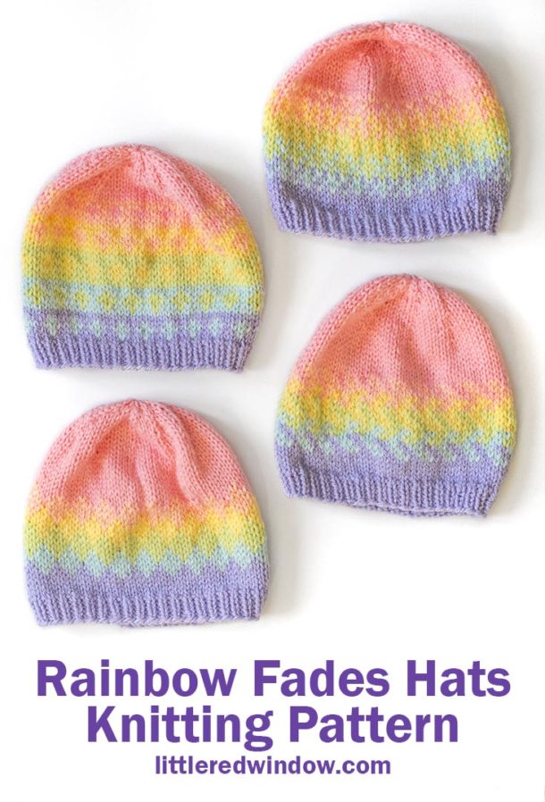 Rainbow Fades Hats Knitting Pattern - Little Red Window