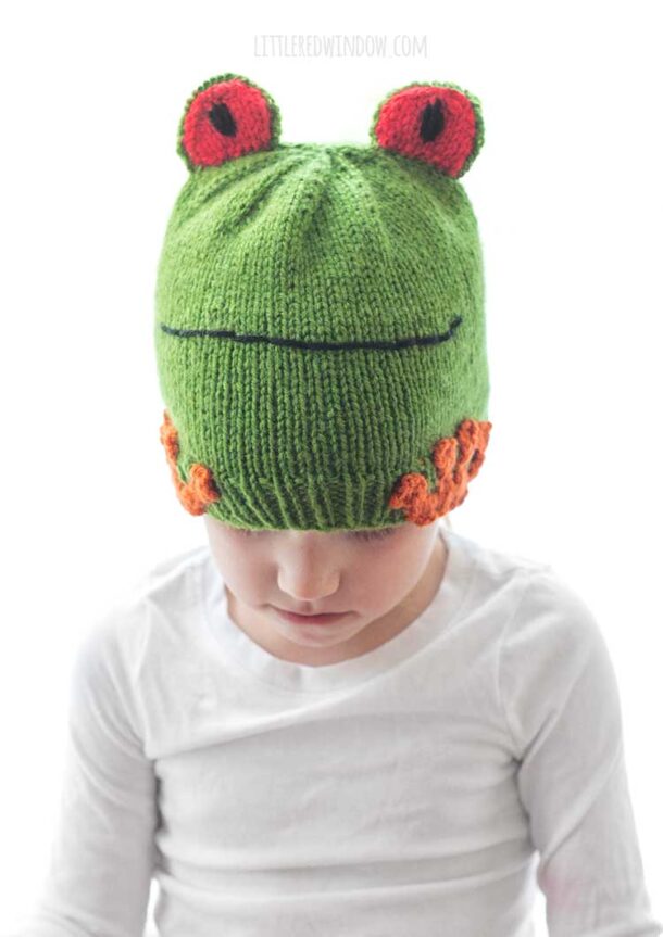 Red Eyed Tree Frog Hat Knitting Pattern - Little Red Window
