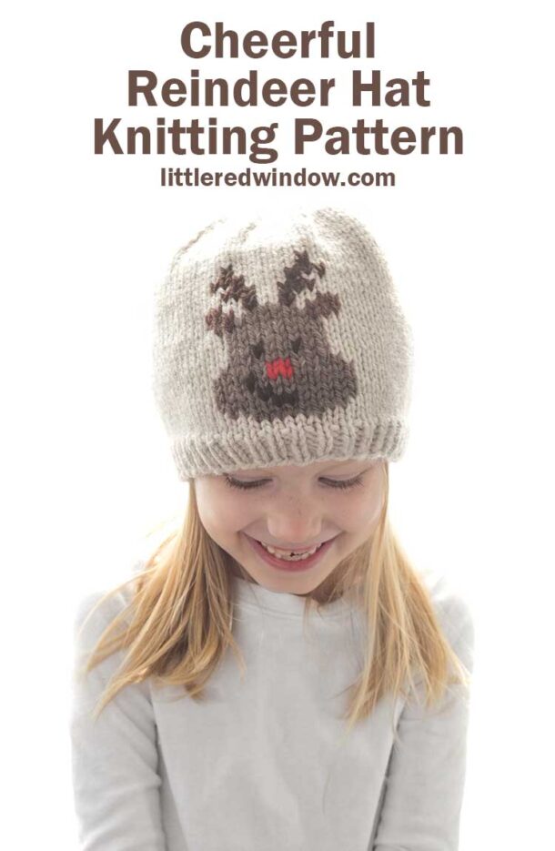 Cheerful Reindeer Hat Knitting Pattern - Little Red Window