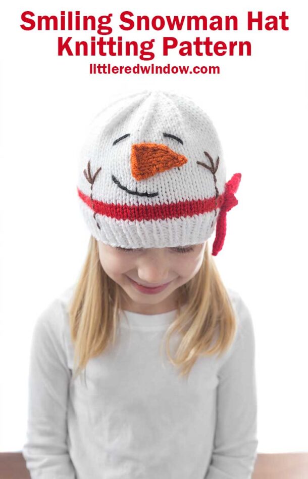 Smiling Snowman Hat Knitting Pattern - Little Red Window