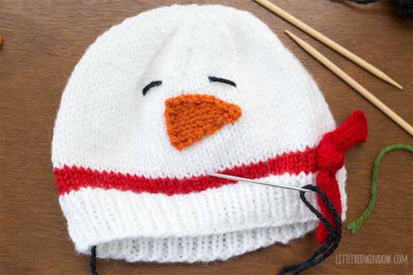 Smiling Snowman Hat Knitting Pattern - Little Red Window