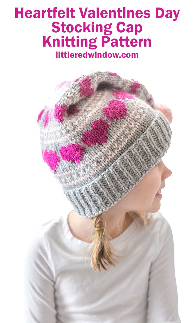 Heartfelt Valentine's Day Stocking Cap Knitting Pattern - Little Red Window