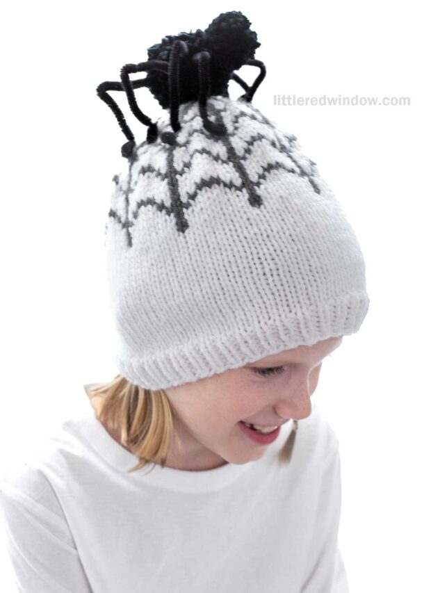 Pom Pom Spider Hat Knitting Pattern - Little Red Window