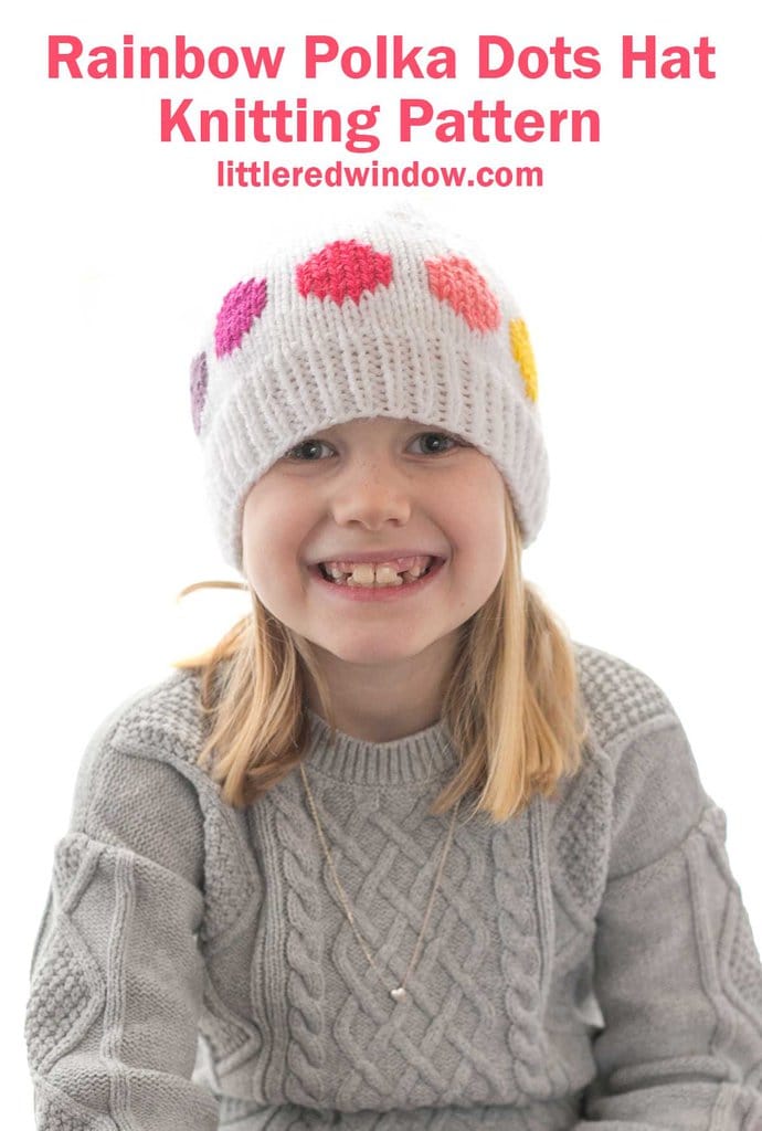 Rainbow Polka Dots Hat Knitting Pattern - Little Red Window