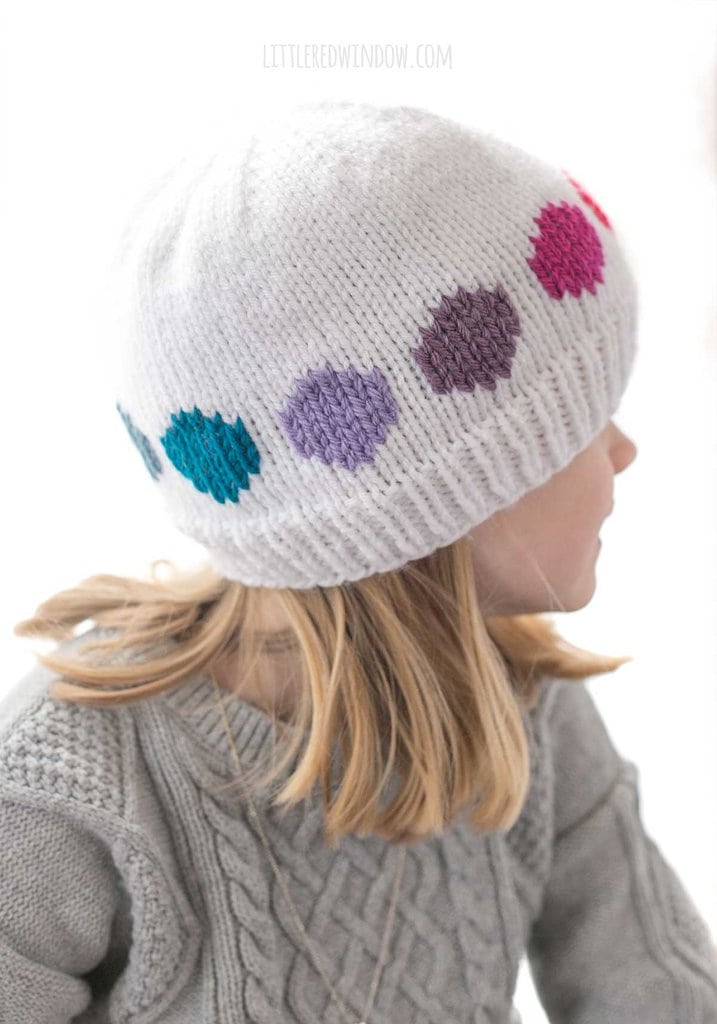 Rainbow Polka Dots Hat Knitting Pattern - Little Red Window