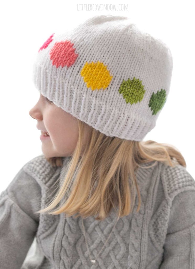 Rainbow Polka Dots Hat Knitting Pattern - Little Red Window