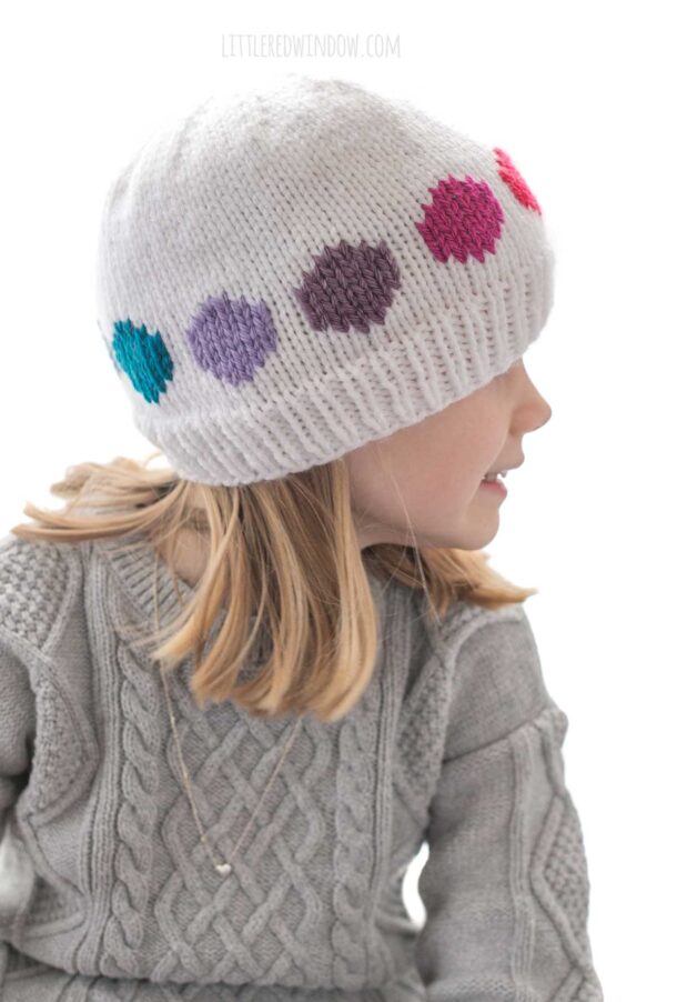 Rainbow Polka Dots Hat Knitting Pattern - Little Red Window