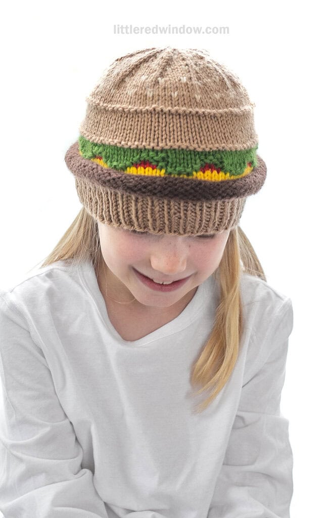 Hamburger Hat Knitting Pattern - Little Red Window
