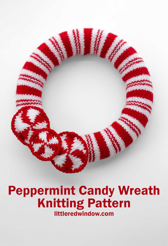 Peppermint Candy Cane Wreath Knitting Pattern - Little Red Window