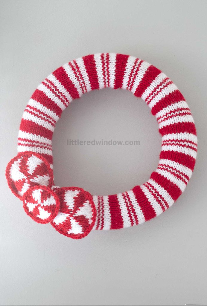 Peppermint Candy Cane Wreath Knitting Pattern - Little Red Window