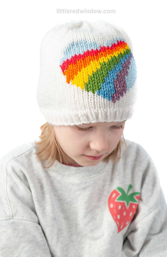 Retro Rainbow Heart Hat Knitting Pattern - Little Red Window