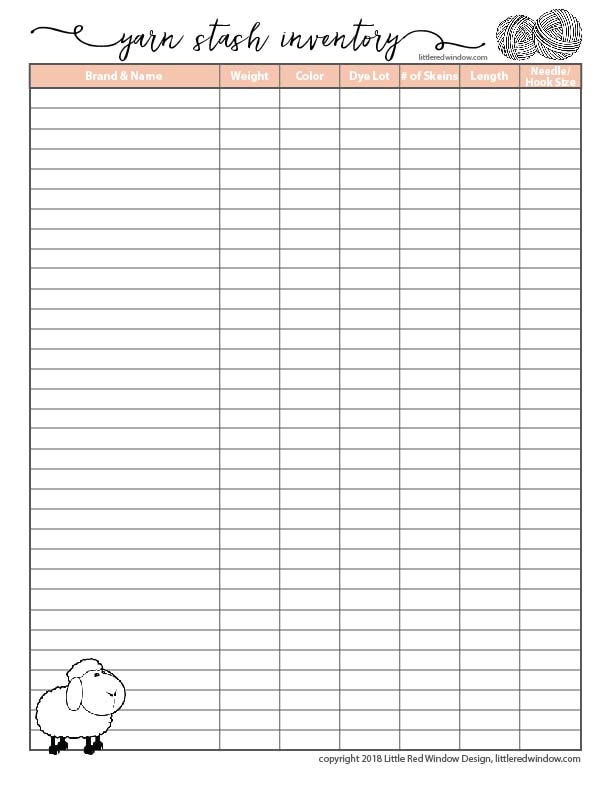Free Printable Yarn Inventory - Little Red Window